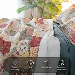 KASENTEX Authentic 100% Cotton Easy Clean – Luxury Boho Quilt with Decorative Floral Print Patchwork Design Oversized Bedspread, Soft Bedding, Full/Queen 90x96”, Boho-Royal Garden