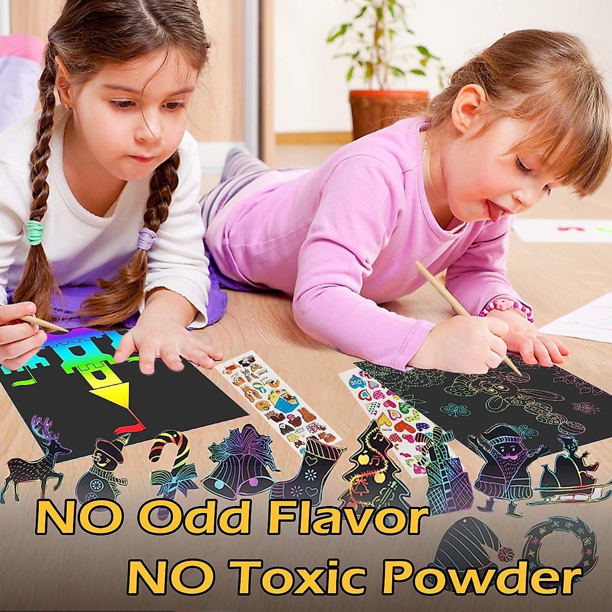 AICTIMO YCHOULEK Scratch Art for Kids 20 Sheets, Scratch Paper Rainbow Art Set Crafts Supplies Kits Sheet Pack for Kids, Chiristmas Birthday Gift for Girls Boys Ages for Kids Age 3 4 5 6 7 8 9 10+