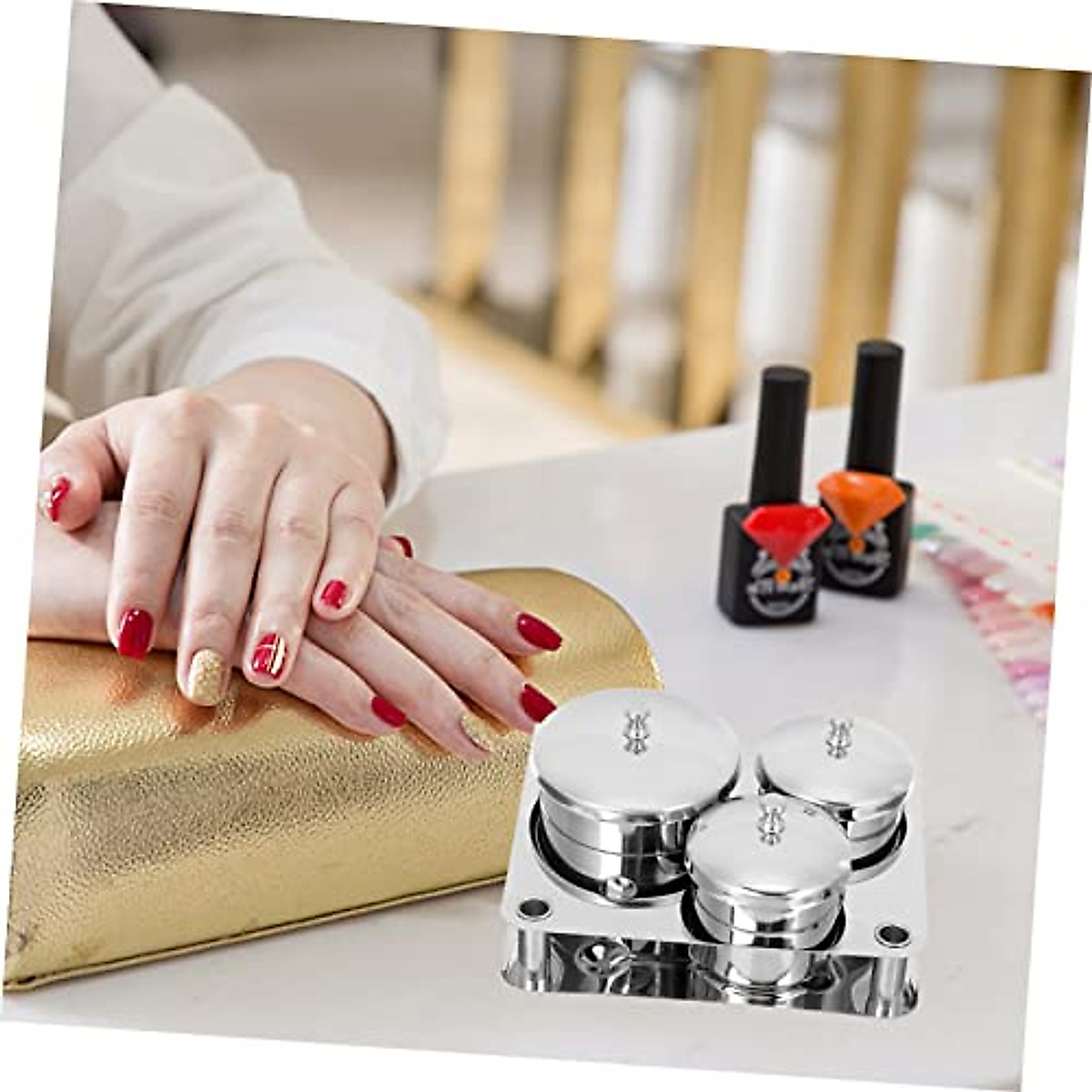 NIYANGLE 5 Sets Nail Dappen Dish Nail Holder Guasha Tool Metal Tray Nail Tool Kit Uñas Acrilicas Nail Art Use Cup Nail Art Cleaning Tool Nail Liquid Holder Nail Brush Nail Polish Bracket