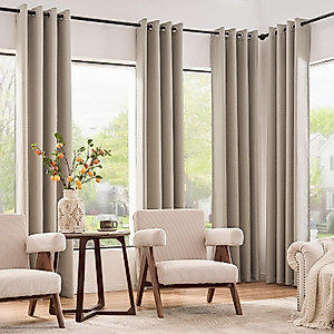 jinchan Linen Textured Curtain for Living Room Darkening 84 Inch Long Bedroom Curtains Thermal Insulated Curtains Greyish Beige Curtains Grommet Top Window Curtains 1 Panel