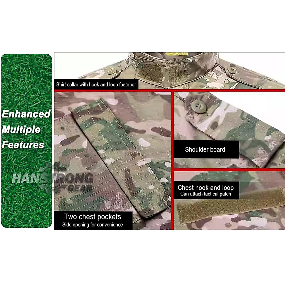 HANSTRONG GEAR Men Tactical BDU Combat Uniform Jacket Shirt & Pants Suit for Army Military Airsoft Paintball Hunting Shooting War Game Black(M)