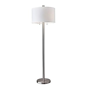 Adesso 4067-22 Boulevard Floor Lamp, 61 in, 2 x 100 W Incandescent/26W CFL, Brushed Steel Finish, 1 Tall Lamp
