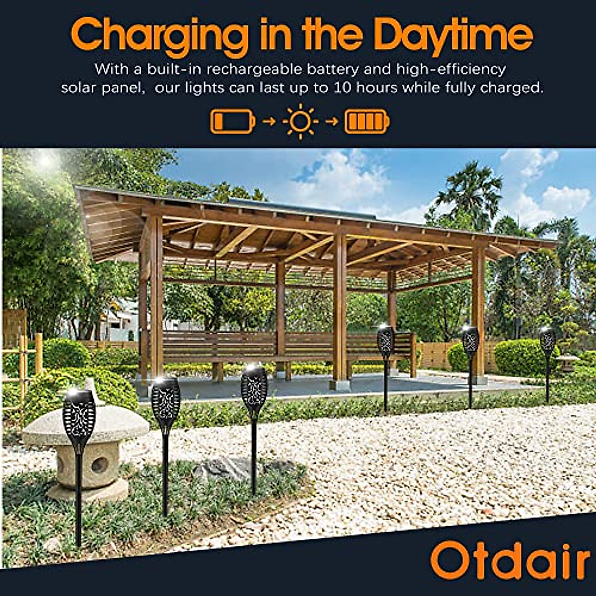 Otdair Solar Torch Lights with Flickering Flame, 12 Packs 12LED Tiki Torch Solar Lights Outdoor, IP65 Waterproof Mini Solar Torch Light Auto On/Off for Garden, Patio, Yard, Pathway