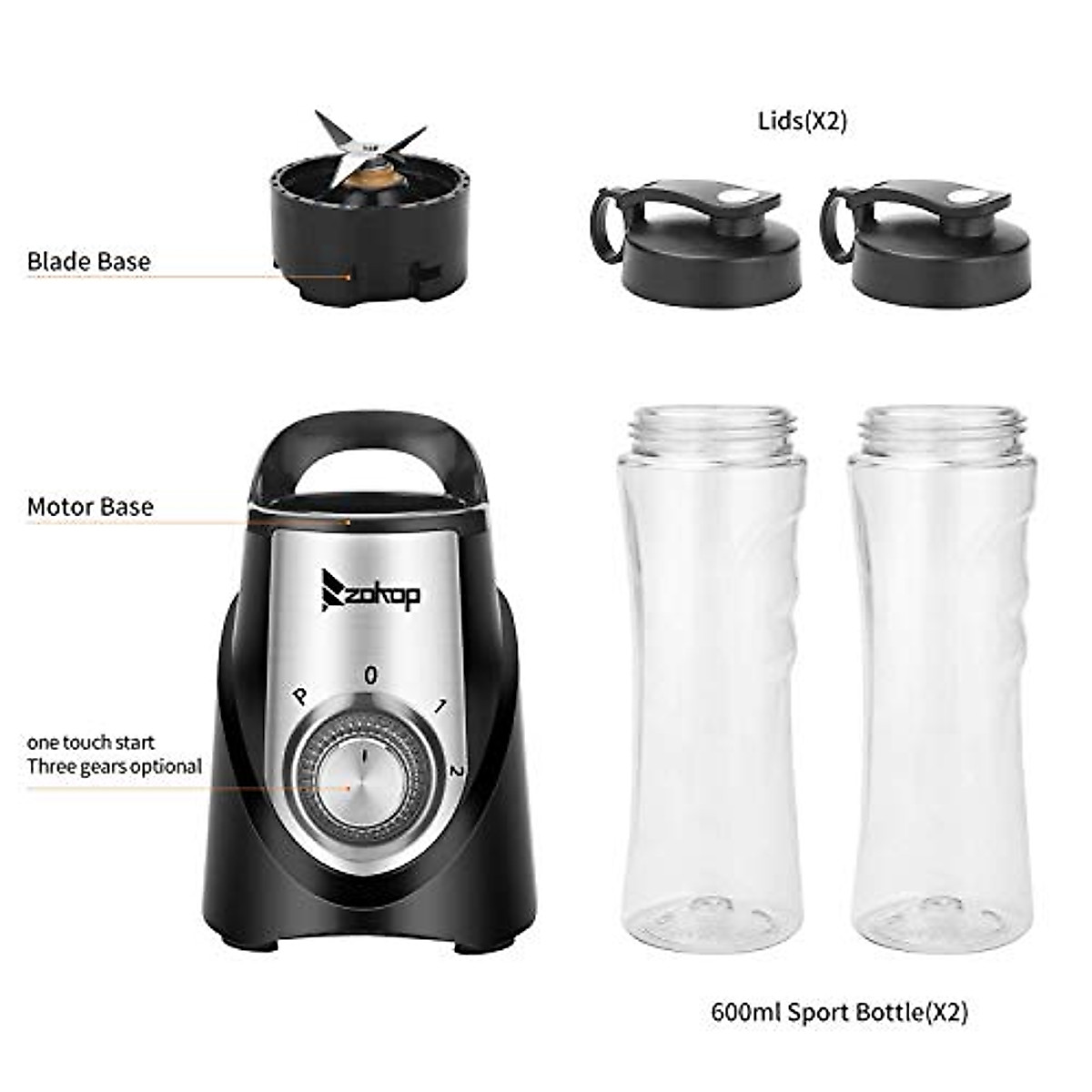 Personal Blender for Shakes, Portable Smoothie Makers, Food Prep,and Frozen Blending with 120V Voltage 350-Watt Base,600ml Mini Travel Blender Juicer for Kitchen