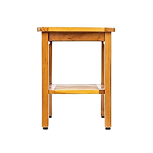 Teak Waterproof Bench - Indoor Outdoor Wood Bench with Shelf, Shower Bench for Elderly, Indoor and Outdoor, Patio, Garden, Spa