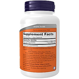 NOW Foods Supplements, Taurine 1,000 mg, Double Strength, Nervous System Health*, 100 Veg Capsules