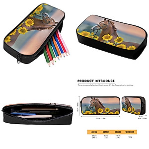 Renewold Sunflower Horse Print School Bag Set of 3, Childrens Backpack Boys Girls School Bags with Drinks Side Pocket and Lunch Box Bag Pencil Case Set Bookbag