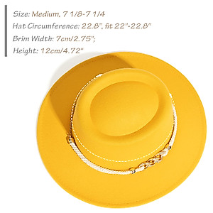 Lisianthus Women Wide Brim Fedora Hat with Belt Buckle Pork Pie Hat Yellow