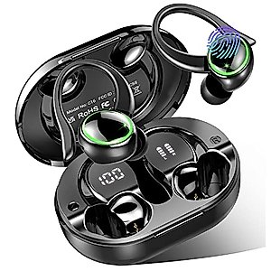 Wireless Earbuds, Bluetooth 5.3 Headphones Stereo Bass, 48H Playtime Earphones with LED Power Display, Over-Ear Buds with Earhooks Built-in Mic, IP7 Waterproof Headset for Sport Running Workout
