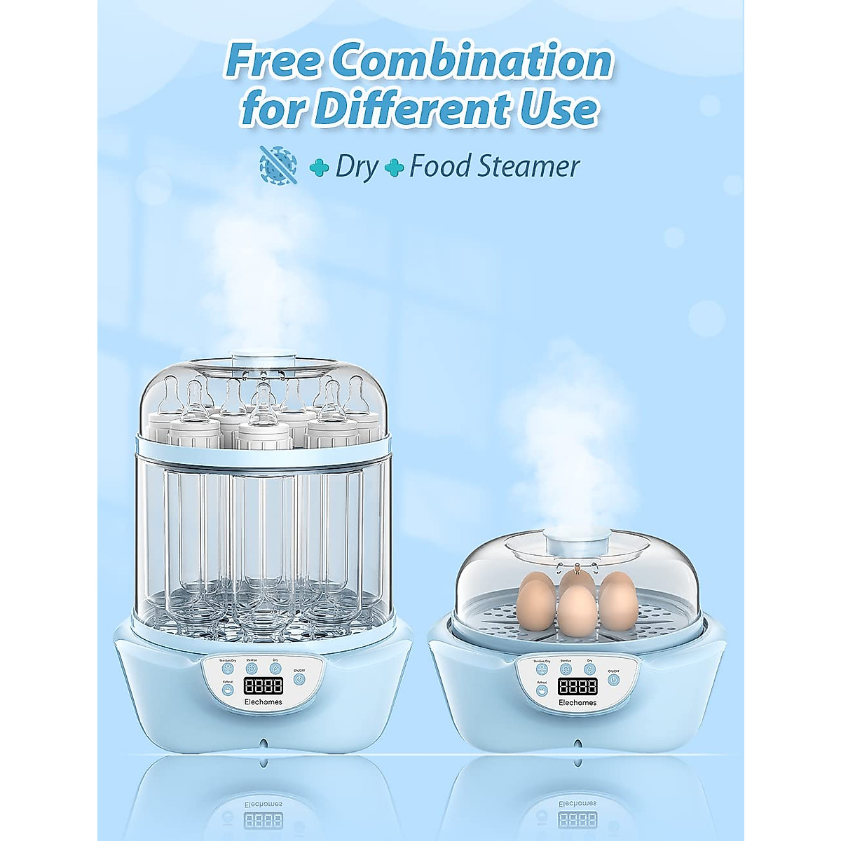 Baby Bottle Warmer and Dryer, Elechomes Electric Steam Warmer, Up to 10 Bottles, Super Large Capacity 600W Fast Bottle Warmer with LED Display, Auto Shut Off, BPA-Free