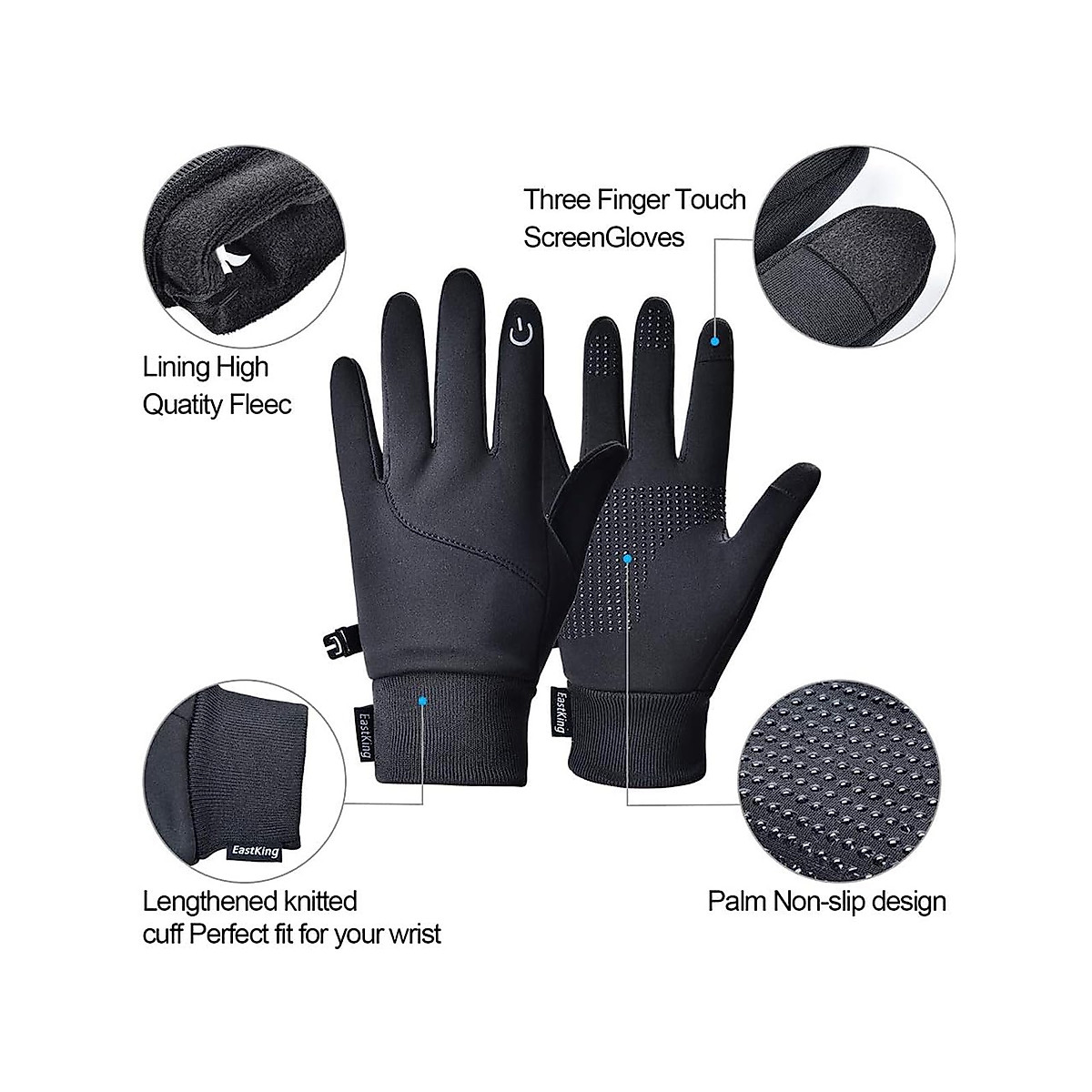 EAGLEFLY Winter Womens Gloves Touch Screen Water Resistant Warm Gloves for Outdoor Walking, Riding, Cycling, Running and Driving for Men and Women Tactical Gloves (Black Large)