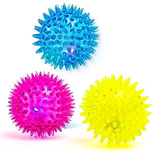 Stages Learning Materials Sensory Builder Light Up LED Spiky Bouncy Ball, Blinking Sensory Toy, Set of 3 - Mixed Colors, 2020