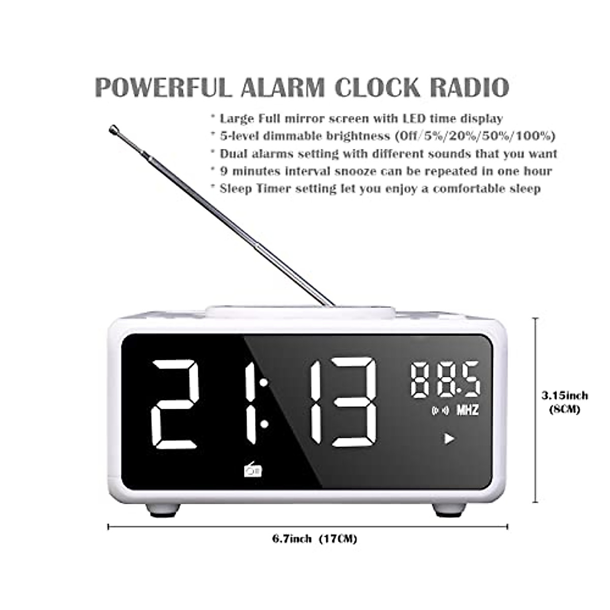 G Keni CD Player Dual Alarm Clock Radio, Bluetooth Boombox with Remote, 10W Fast Wireless Charging, Digital FM Radio, MP3/USB Music Player, Snooze & Sleep Timer, Dimmable Mirror LED Display for Home