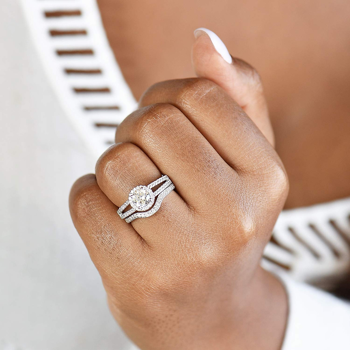 espere Sterling Silver Curved Wedding Band Ring Enhancer Pave Arched Rings