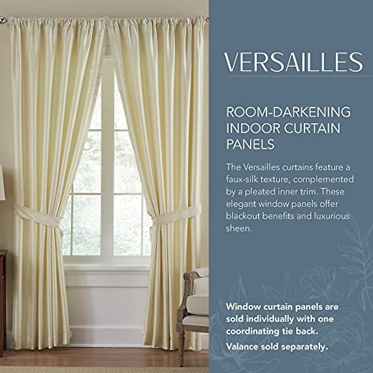 Elrene Home Fashions Versailles Faux-Silk Room-Darkening Curtain Panel, Blackout Curtain with Rod Pocket, 52 Inches by 84 Inches, Ivory, 1 Panel