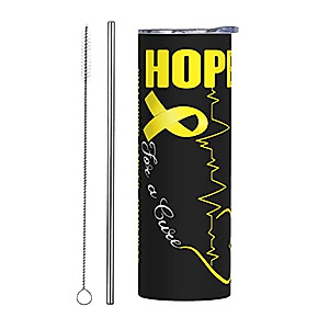 LIICHEES Hope For A Cure Childhood Cancer Awareness Stainless Steel Vacuum Insulated Tumbler 20oz Coffee Cups Travel Mug Water Cup with Leak-Proof Flip Lid Metal Straw Cleaning Brush