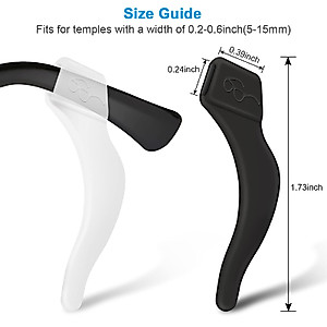 LDCREEE 12 Pairs Eyeglass Ear Grip, Anti-slip Eyeglass Holder, Premium Silicone Ear Hook, Eyeglass Temple Tips Sleeve Retainer for Glasses, Sunglasses （Black, Clear-12 Pairs）