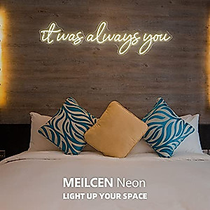 Large LED Neon Sign 'it was always you' Neon Night with Dimmable Wall Decor for Bedroom Living Room Bar Party Club Wedding Girls Birthday Wall Light Decor Reusable Warm White
