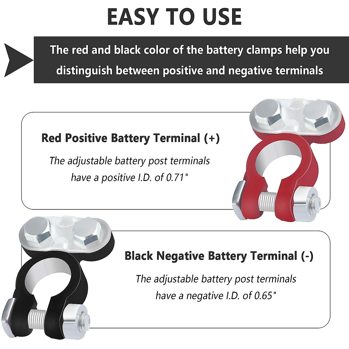 2PCS Adjustable Car Battery Terminal Connectors,Galvanized Negative/Positive Battery Terminal with Insulating Pad,Universal Automotive Replacement Battery Terminals & Ends