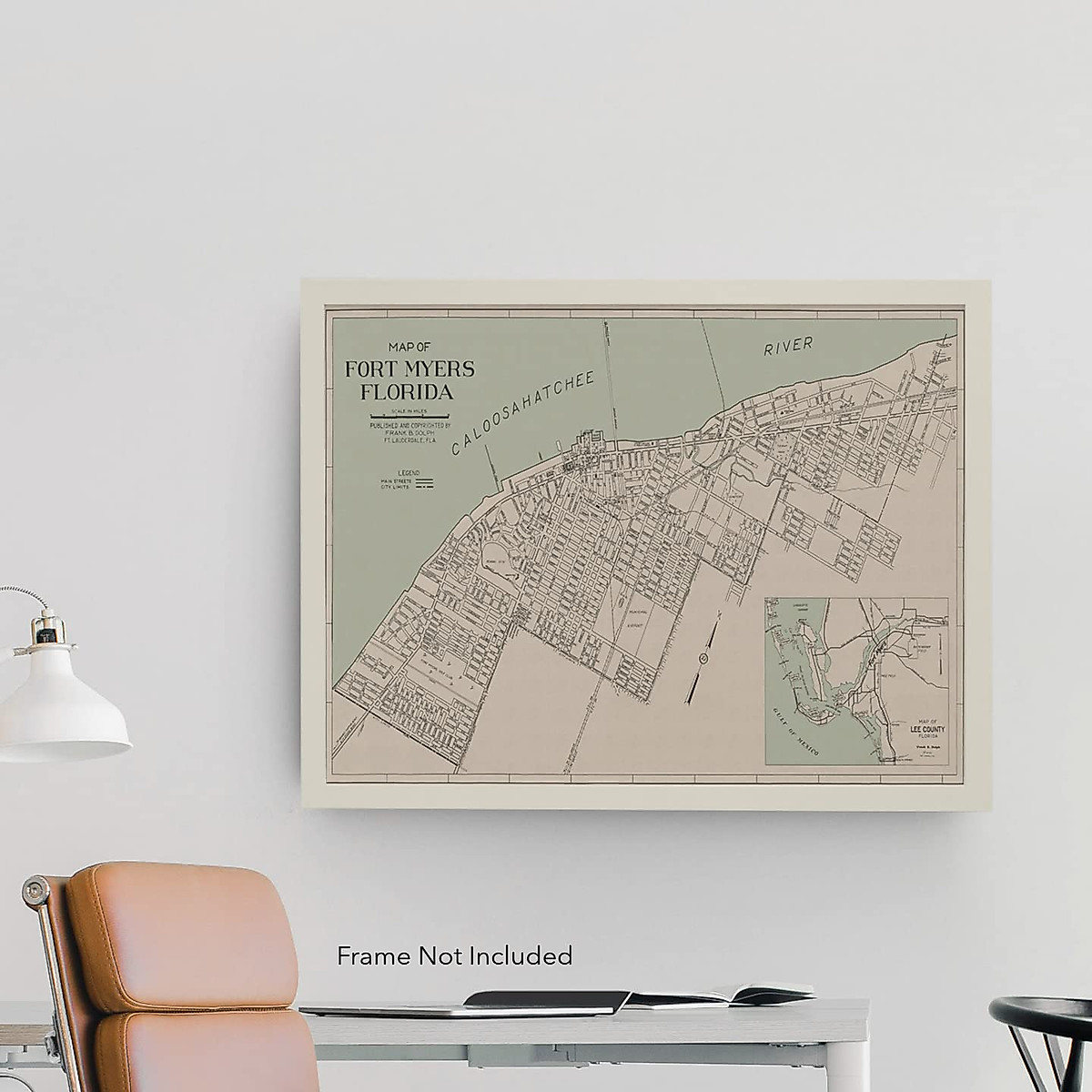 Map of Fort Myers Florida circa 1947 - includes Lee County, Sanibel, Captiva, Pine Island and Fort Meyers Beach on Inset (18 x 24 inches)