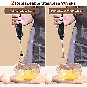 Tulevik Milk Frother For Coffee With Stand, Handheld Foam Maker, Type-C Rechargeable Drink-Mixer with 2 Stainless Whisks 3-Speed Adjustable for Coffee, Hot Chocolate, Milkshakes, Egg (Black)