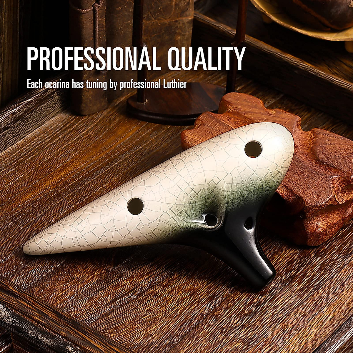 MIFOGE Kalimba Thumb Piano & MIFOGE Ocarina 12 Hole Tones Alto C (Black with White)