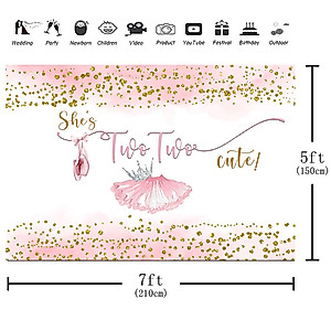 Aperturee 7x5ft 2nd Birthday Backdrop Two Cute for Girls Golden Dots Blush Pink Glitter Ballet Shoes Tutu Crown Photography Background Princess Bday Party Decorations Banner Photo Booth Props