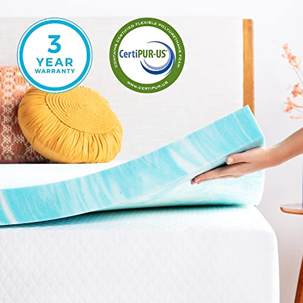 Linenspa 3 Inch Mattress Topper Queen - Gel Swirl Memory Foam Queen Mattress Topper – CertiPUR-US Certified - Queen Foam Pad
