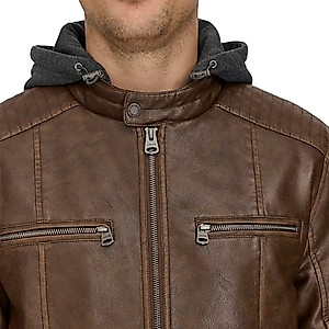 Levi's Men's Faux Leather Hooded Racer Jacket, Saddle, X-Large