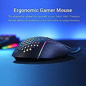 Redragon M987 Wired Ultra-Lightweight Gaming Mouse 55 g Honeycomb RGB Backlit 6 Buttons Programmable with 12400 DPI for Windows PC Computer