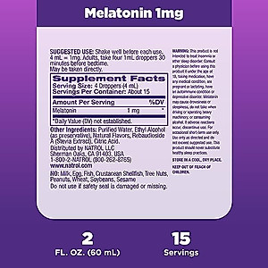 Natrol Liquid Melatonin 1mg, Berry-Flavored Dietary Supplement for Restful Sleep, 2 Fl Oz, 15 Servings