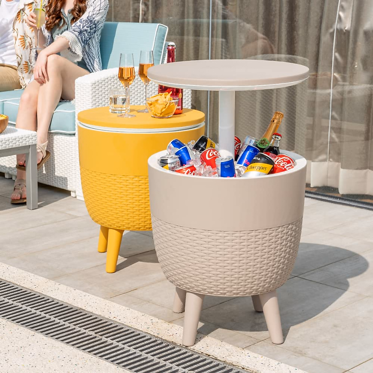Lagoon Cancún Outdoor Cooler Bar/Cocktail/Coffee 3-in-1 Patio Table (White)