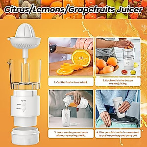 2 in 1 Portable Blender with Citrus Juicer, Blender for Shakes and Smoothies, Personal Smoothie Blender with 12 Oz Travel Cup and Lid, USB Rechargeable Mini Blender Smoothie Maker Lemon Orange Juicer