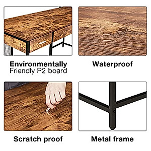 HEAO L-Shaped Desk with 2 Drawers and Cabinet, Industrial Style Home Office Desk W/Storage Shelves,Corner Desk Double Computer Table Space-Saving (Light Brown)