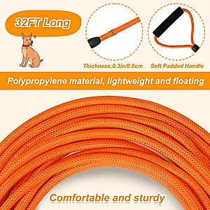 Vivifying Long Dog Leash, 32ft Floating Dog Training Leash, Check Cord Rope Leash with Comfortable Handle for Outside, Hiking, Swimming, Beach and Lake (Orange)