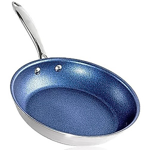 Granitestone 10 Inch Non Stick Frying Pan Nonstick Stainless Steel Pan with Diamond Coating for Long Lasting Nonstick Frying Pan Skillet for Cooking, Induction/Oven/Dishwasher Safe, Non Toxic - Blue