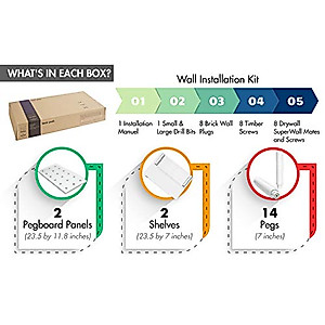 Morspace Peg Board Wall Display - Beautifully organise Your Home, Garage, Kitchen, Bedroom or Office Space with pegboard Wall décor and Organization (White)