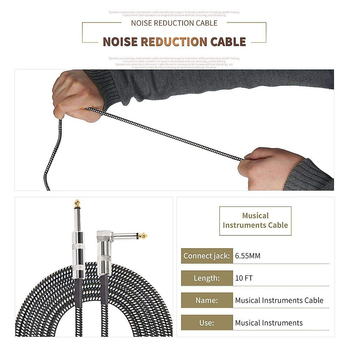 SUNYIN Amp Cord for Electric Guitar,10-Feet Electric Instrument Guitar Bass Cable,Straight to Right Angle Guitar Amp Cord with Gold Plated 3.5mm&6.5mm Stereo Adapter,Audio Cable,4 Picks