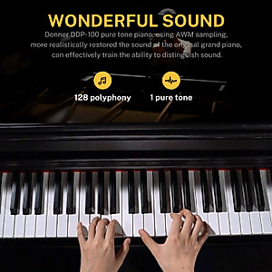 Donner DDP-100 88-Key Weighted Action Digital Piano with Piano Bench, Beginner Bundle with Furniture Stand, Power Adapter, Triple Pedals, MP3 Function, Black
