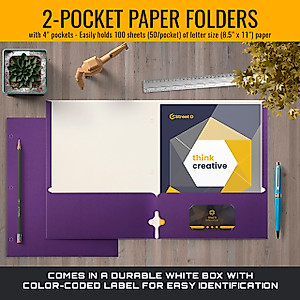 Two Pocket Portfolio Folders, 50-Pack, Purple, Letter Size Paper Folders, by Better Office Products, 50 Pieces, Purple