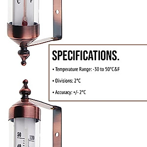 Outside Thermometer with Bronze Effect Design - Stylish Outdoor Thermometer Suitable for Outside Wall Greenhouse Garage