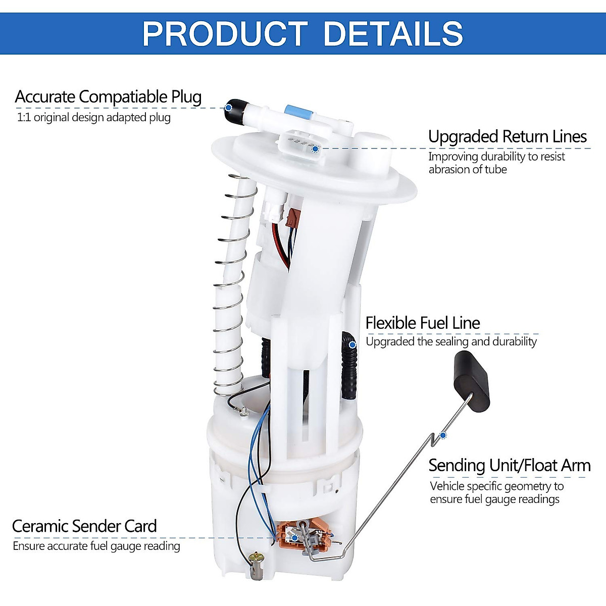 FAERSI Fuel Pump Assembly Replace# E8743M Replacement for 2005 2006 2007 2008 2009 2010 2011 2012 Frontier & Pathfinder & Xterra 2009-2011 Suzuki Equator 4.0L 2.5L