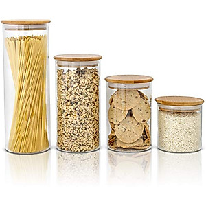 Glass Food Storage Containers with Lids by Sweetzer and Orange - Set of 4 Kitchen Canisters - Candy, Cookie, Rice and Spice Jars - Sugar or Flour Container - Big and Small Airtight Food Jar for Pantry