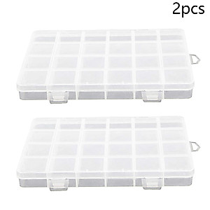 Juvielich 2PCS Clear Plastic Organizer Box, 24 Fixed Grids Storage Container Jewelry Box for Beads Art DIY Crafts Jewelry Fishing Tackles 7.56"x5.31"x0.87"(LxWxH)