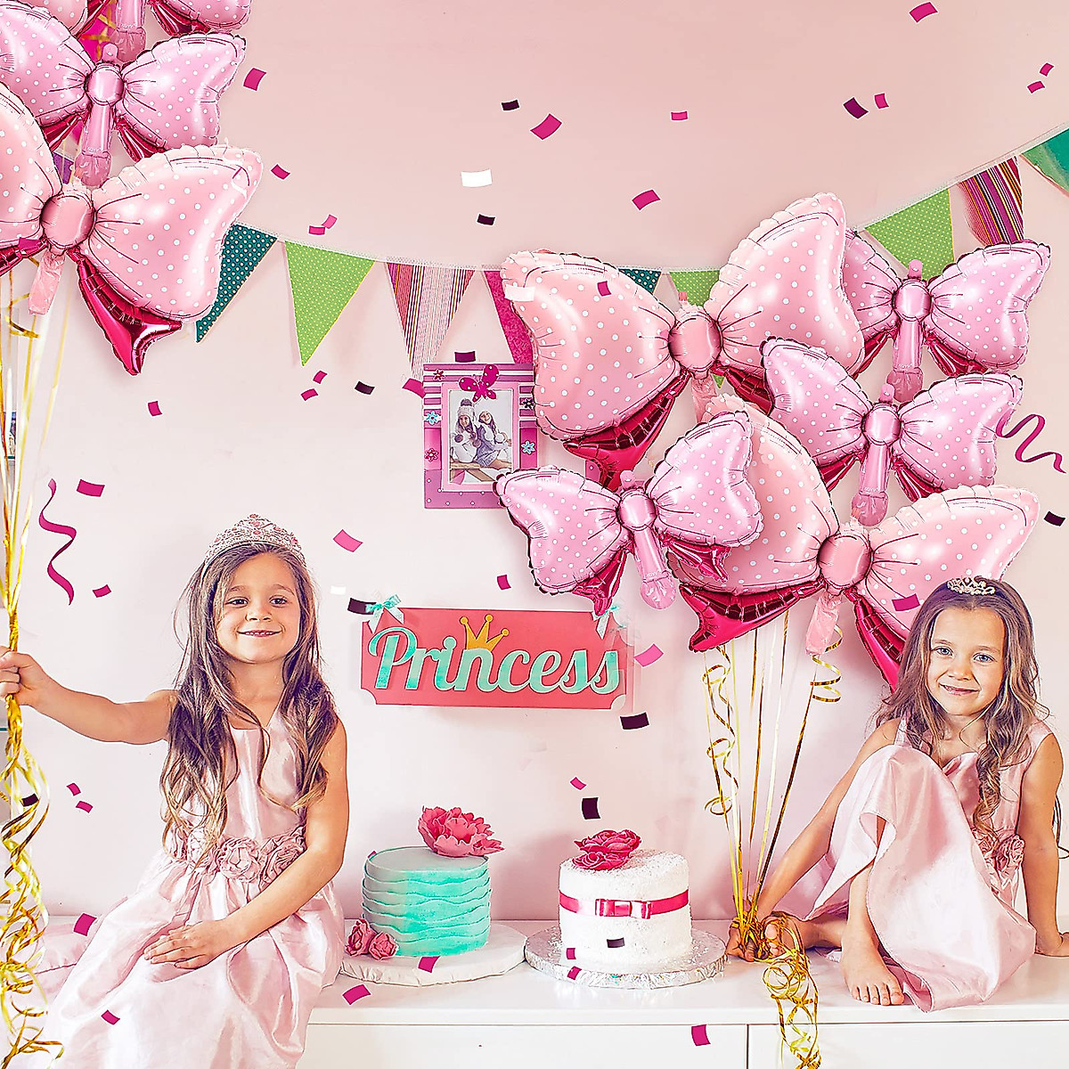 10 Pieces Mouse Balloon Pink Bow Balloon Mouse Party Decoration Bowtie Foil Pink Balloon Jumbo Bow Balloon for Wedding Bridal Shower Gender Reveal Balloon Party Decoration, 2 Sizes