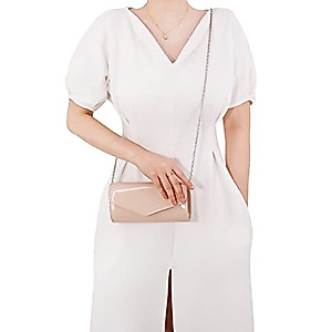 jascaela Women's Patent Leather Envelope Evening Clutch Purses Solid Color Casual Mini Crossbody Bag - Nude