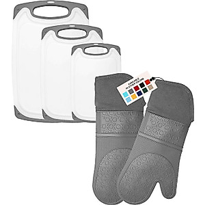 HOMWE Kitchen Cutting Board and Extra Long Professional Silicone Oven Mitt