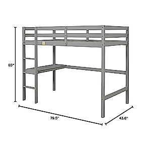 LCH Loft Bed with Built-in Desk, Solid Wood Frame for Kids Teens Adults (Twin Size, Grey)