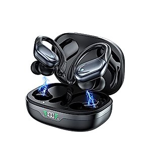 Headphones Wireless Earbuds, Bluetooth Earbuds with Earhooks 100H Playback with Charging Case and Ear Buds Wireless Bluetooth Digital Display, Built-in Noise Cancellation Mic