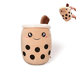 PLYFOU 11.8 Inch Bubble Tea Plush, Kawaii Plushies Bubble, Jumbo Bubble Milk Tea Toy, Bubble Tea Pillow, Bubble Tea Stuffed for Girls Brown, Idea for Girls